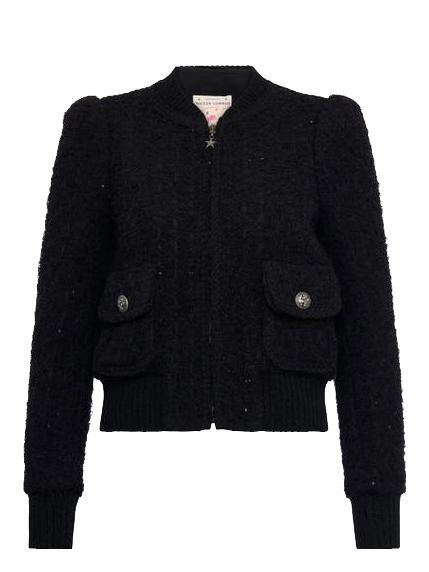 MAISON COMMON Tweed Bomber Jacket With Knitted Back - Black