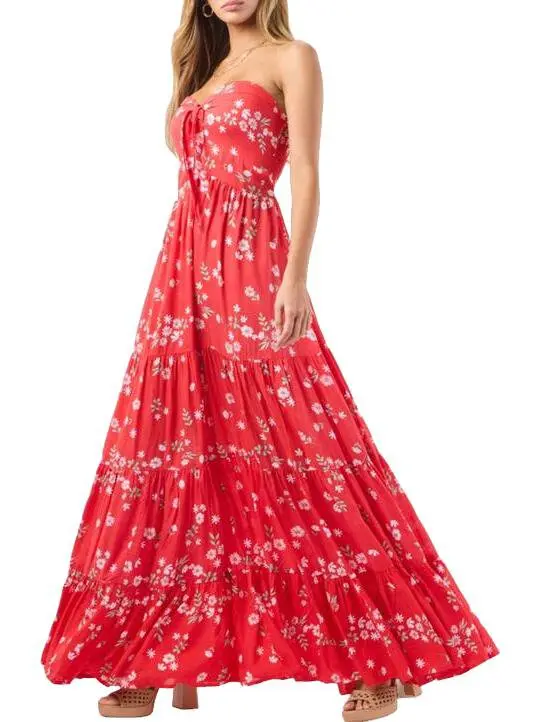 Tiare Hawaii Gardenia Strapless Floral Maxi Dress - Floret Red