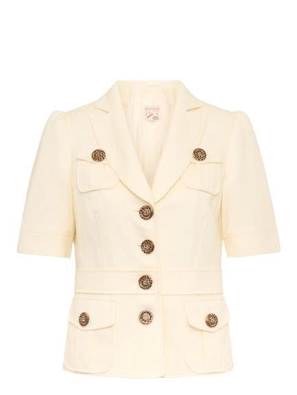 MAISON COMMON Half Sleeve Safari Jacket With Leopard Print Motif - Ecru
