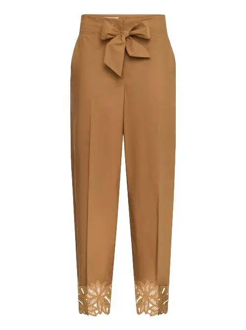 MAISON COMMON Embroidered Cotton Trousers With Belt - Tobacco