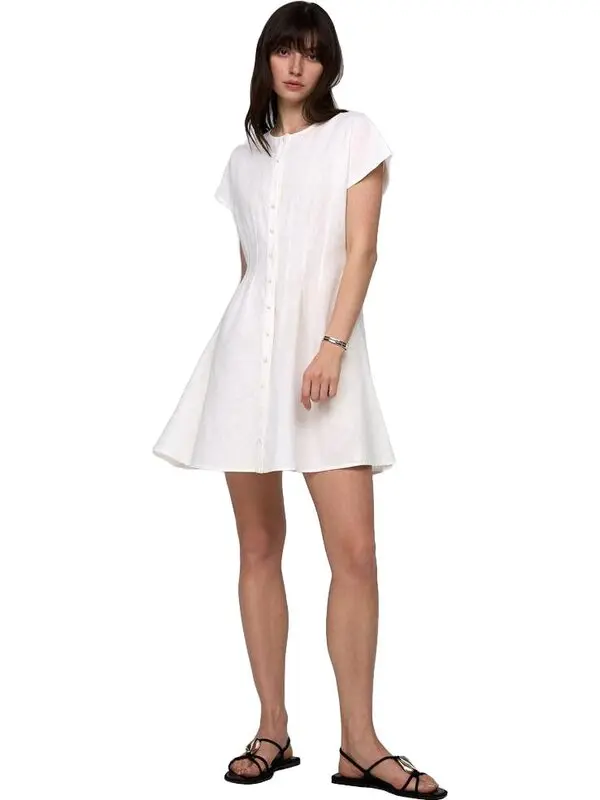 JUANA Flora Pleated Shirt Dress With Cap Sleeves - White