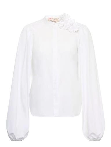 MAISON COMMON Cotton Poplin Blouse With Flower Pin Detail - White