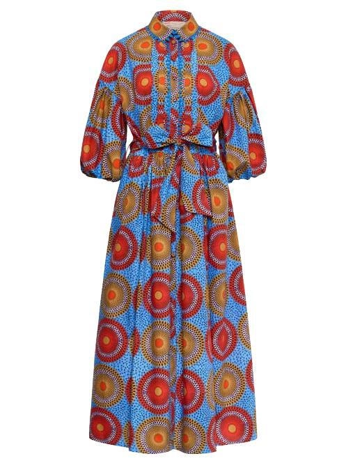 MAISON COMMON Printed Dress With Macramé Piping - Blue Multicolour