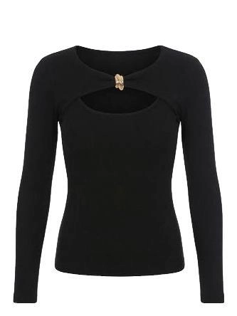 MONLICIA Detail Cutout Long Sleeve Stretch Top - Black