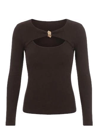 MONLICIA Detail Cutout Long Sleeve Stretch Top - Brown