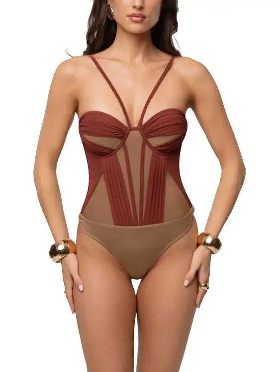 JLUXLABEL Illusion Contrast Bodysuit - Maroon