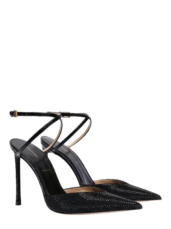 TOM FORD Selen Crystal Leather Ankle Strap Pumps - Black