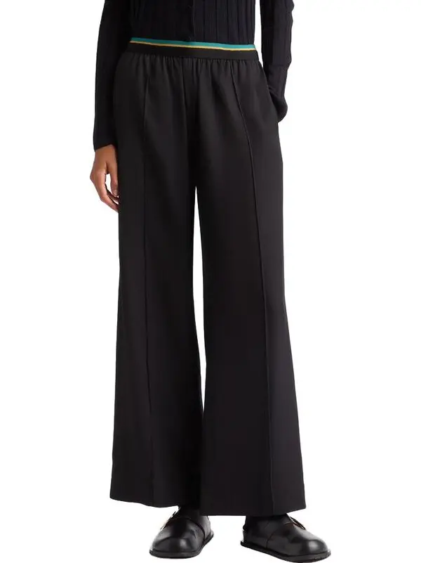 Plan C Wide Leg Trousers With Striped Waistband - Black