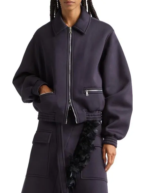 Plan C Viscose Knit Zip Jacket - Blue Black