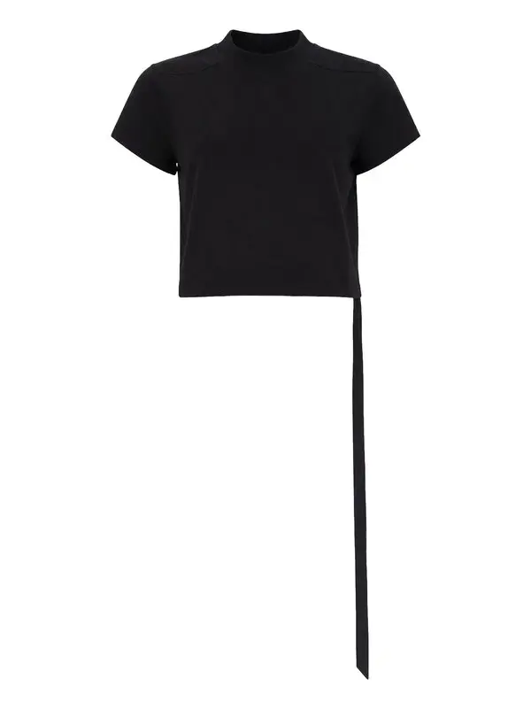 Rick Owens Cropped Cotton T-shirt With Draped Detail - Black