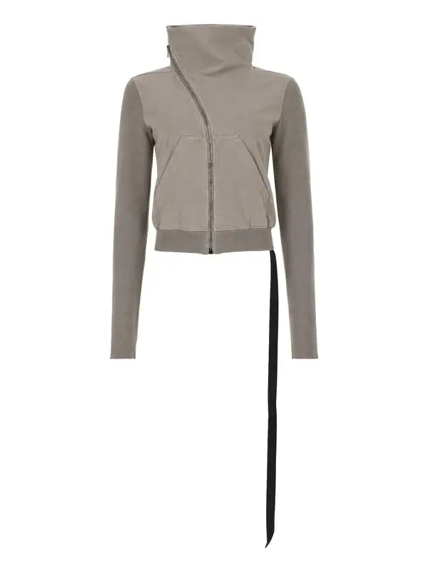 Rick Owens Felpa "mountain" Con Zip Asimmetrica - Grey