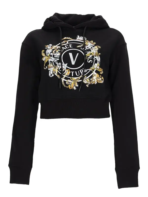 Versace Baroque Emblem Cropped Hoodie - Black