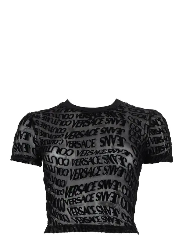 Versace Cropped Logo Print T-shirt - Black