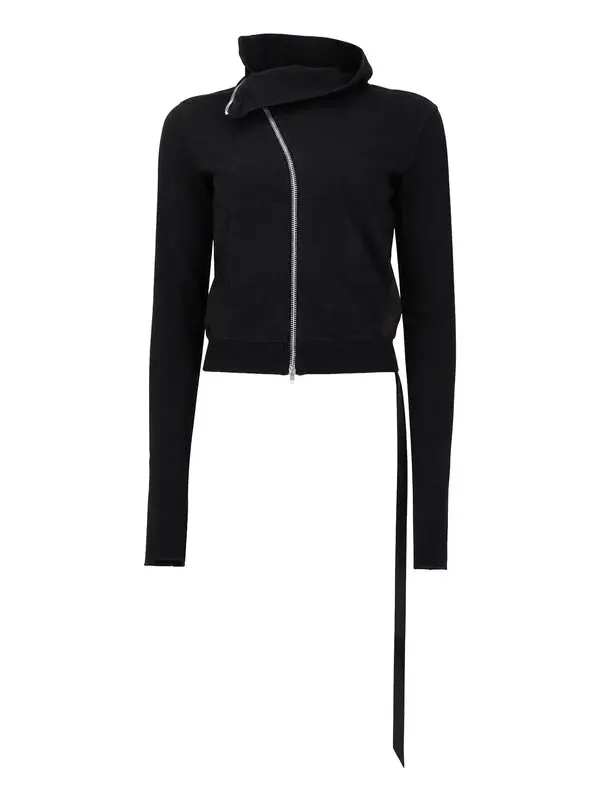 Rick Owens Felpa "mountain" Con Zip Asimmetrica - Black