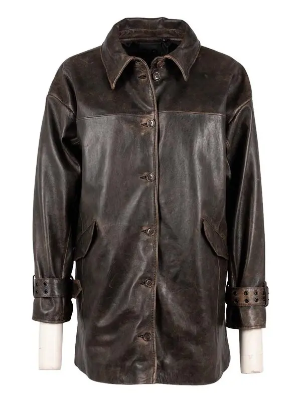 Mauritius Teona Distressed Leather Shacket With Buckle Cuffs - Black
