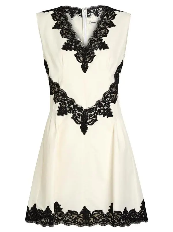 Simkhai Minna Lace-appliquéd Cotton-blend Faille Mini Dress - White