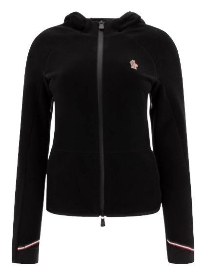 Moncler Hooded Fleece Jacket With Logo Detail - Black