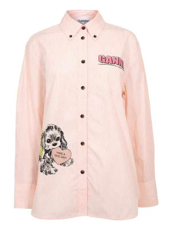 GANNI Striped Cotton Oversized T-shirt - Pink