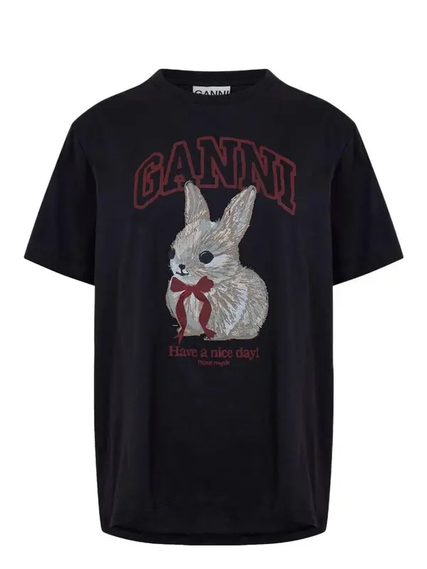 GANNI Logo Crewneck T-shirt - Black