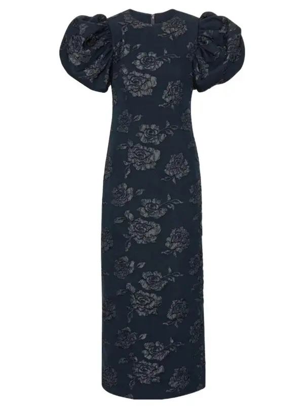 ROTATE BY BIRGER CHRISTENSEN Puff Sleeve Floral Jacquard Dress - Black