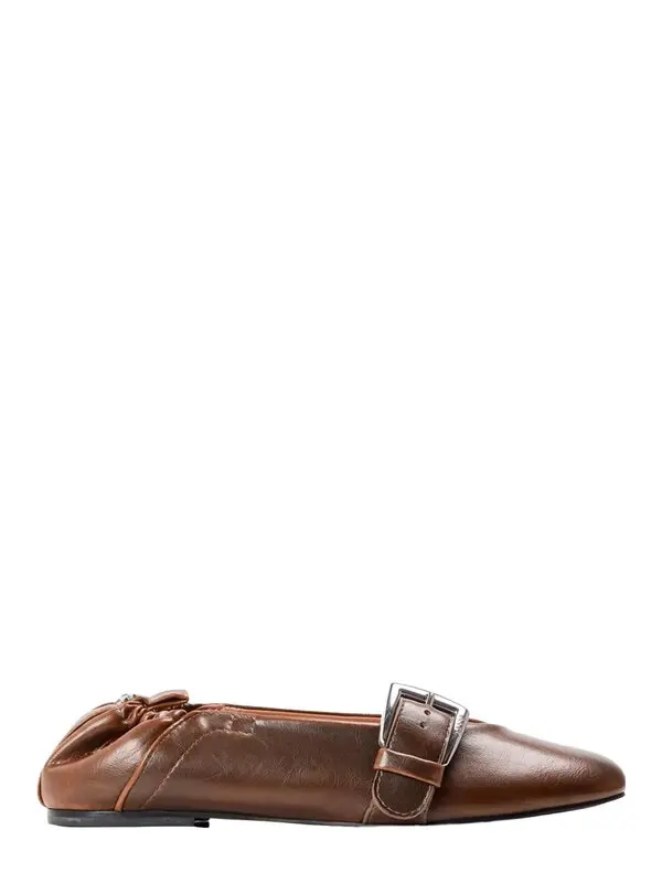 GANNI Brown Leather Ballerina Flats With Buckle Detail - Blue