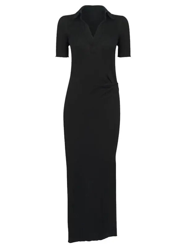 Helmut Lang Ribbed Knit V-neck Midi Dress - Black