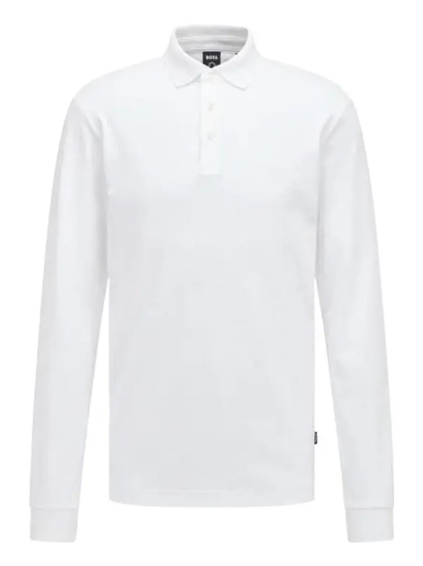 Hugo Boss Logo Long-sleeved Polo Shirt - White