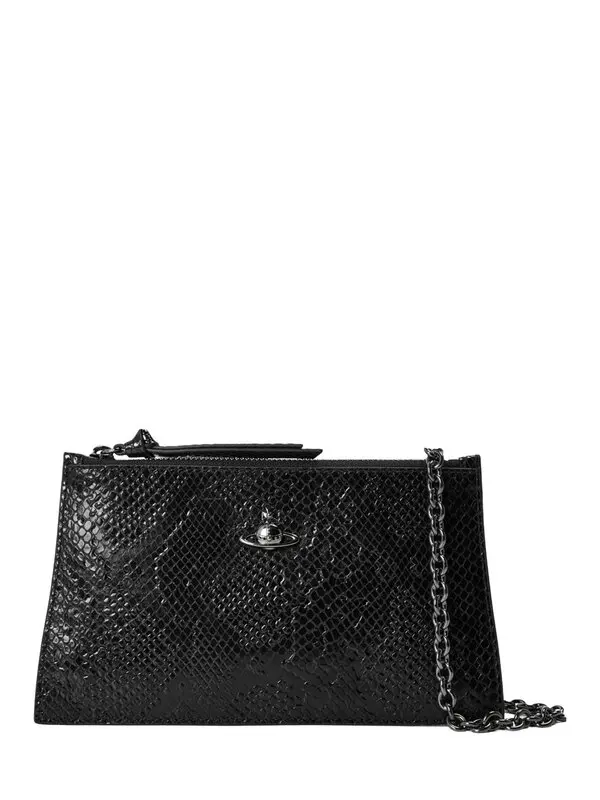 VIVIENNE WESTWOOD Croc Effect Leather Clutch With Chain Strap - Black