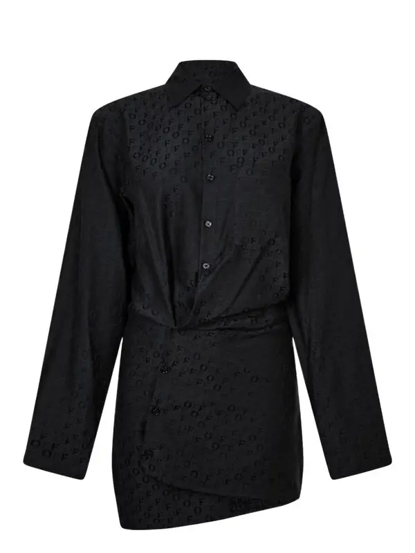 Off-White Mini Silk Shirt Dress With Knotted Front - Black