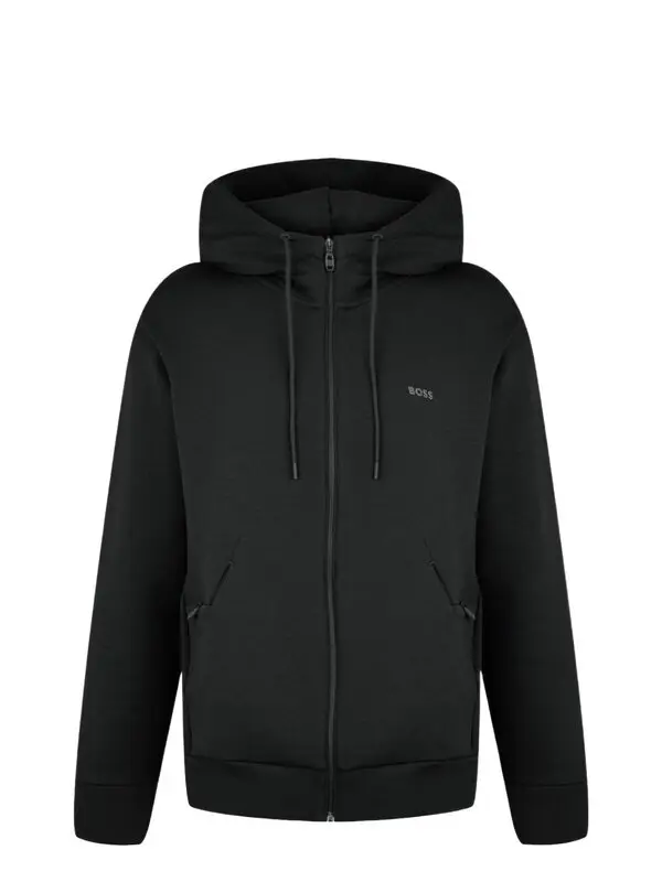 Hugo Boss Full-zip Hoodie With Adjustable Drawstring Hood - Black