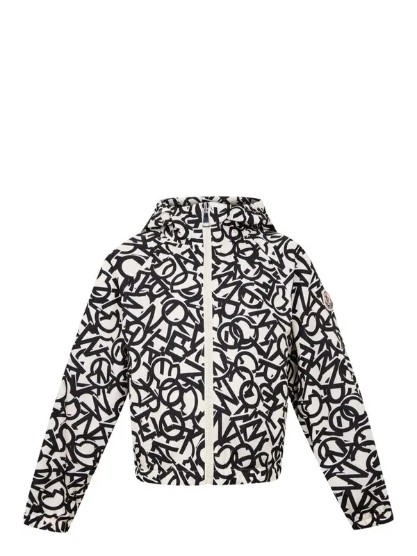 Moncler Logo Print Hooded Down Jacket - Black