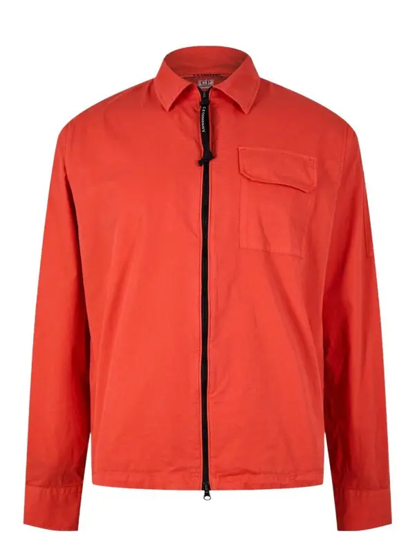 C.P. COMPANY Gabardine Lens Cotton Long Sleeve Overshirt - Red