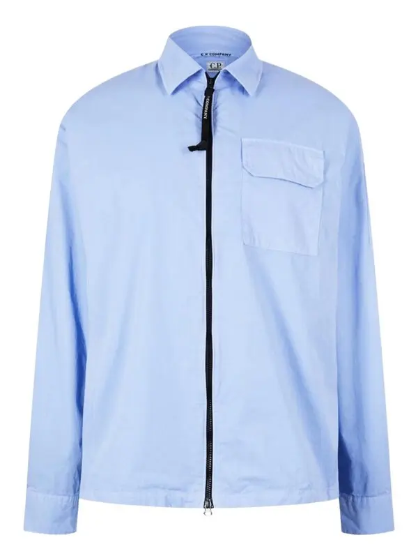 C.P. COMPANY Gabardine Lens Cotton Long Sleeve Overshirt - Blue