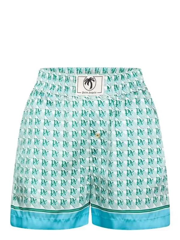 Palm Angels Lettering Diamond Pattern Shorts - Blue