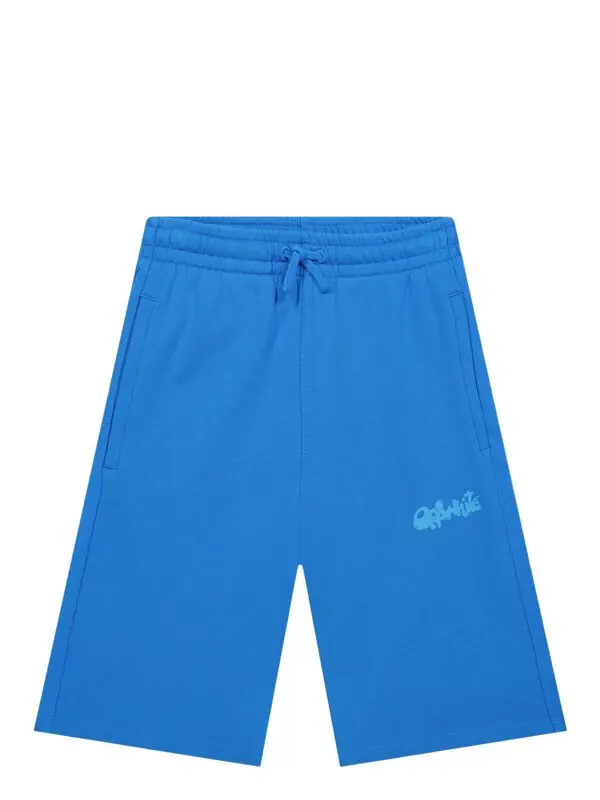 Off-White Logo Print Elastic Waist Drawstring Shorts - Blue