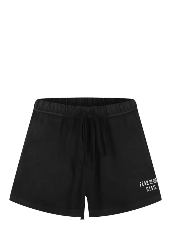 Fear Of God Elastic Waistband Shorts With Logo Print - Black