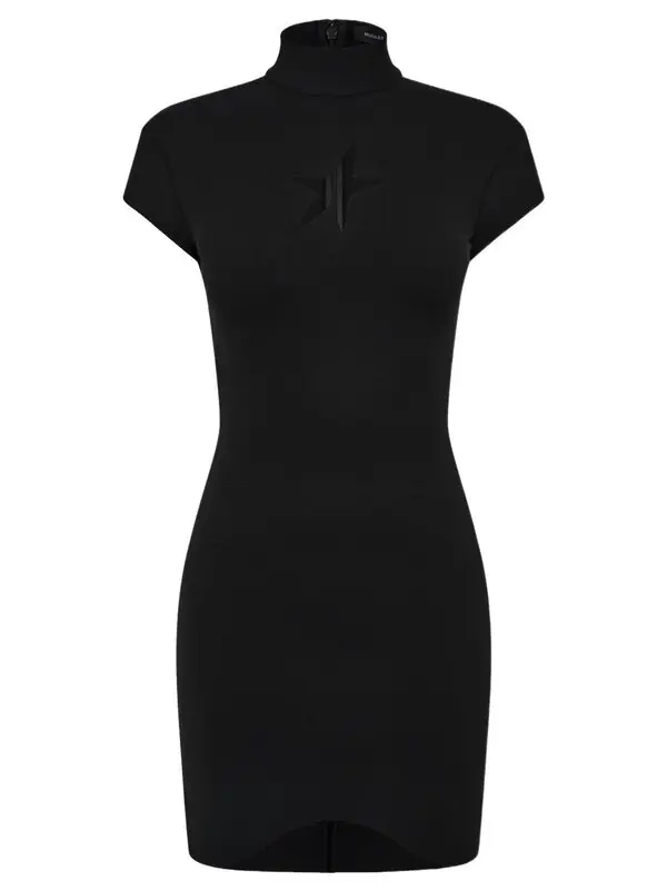 MUGLER Short Sleeve Cut Out Star Dress - Black