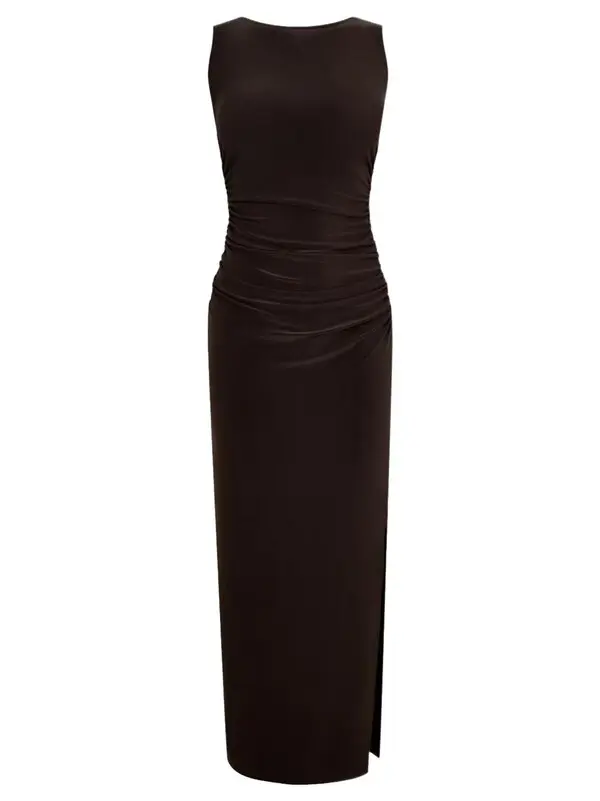 Norma Kamali Sleeveless Pleated Gown - Espresso
