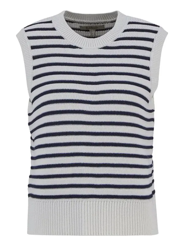 Barbour Striped Sleeveless Crew Neck Sweater - Cloud Navy