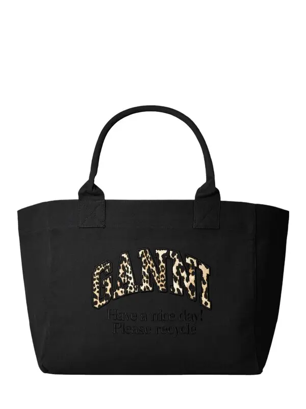GANNI Leopard Print Tote Bag - Black
