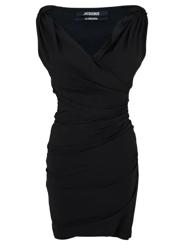 Jacquemus Off-the-shoulder Dress With Pleating - Black