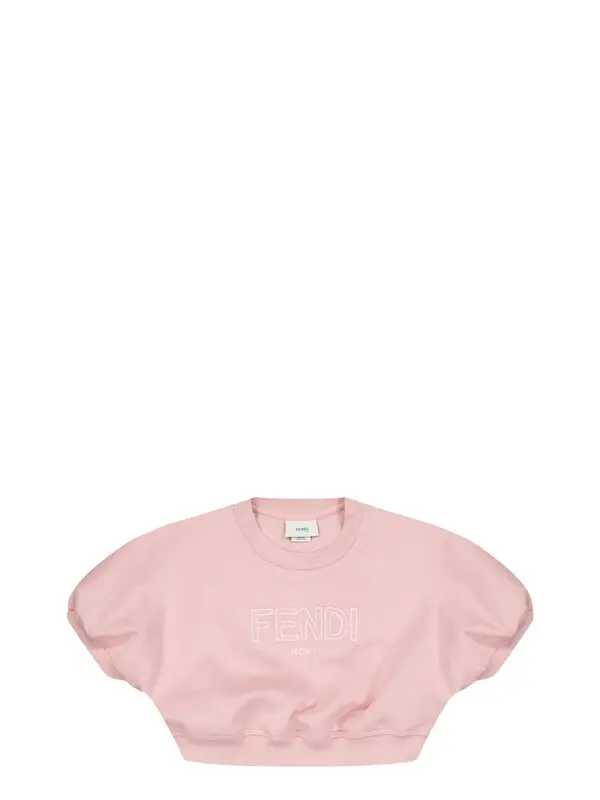 Fendi Cropped Cotton Sweatshirt With 3d Logo - Pink
