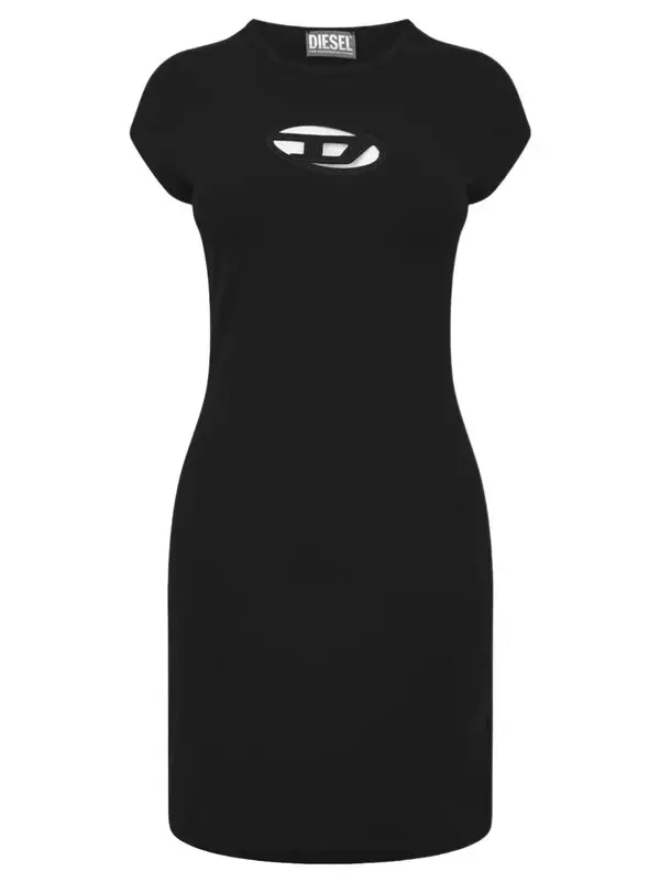 DIESEL® Logo Cut-out Short Sleeve Mini Dress - Black