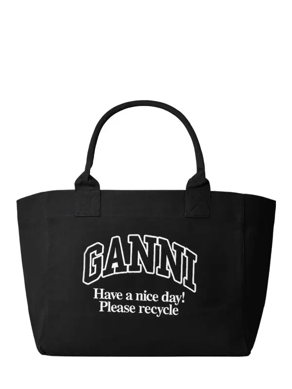 GANNI Logo Tote Bag - Black