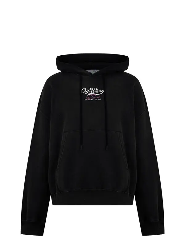 Off-White Vintage Wash Logo Print Drawstring Hoodie - Black