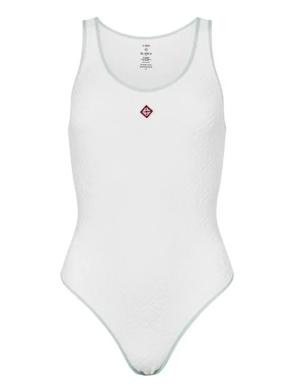 Casablanca Sleeveless Round Neck One-piece Swimsuit With Cut-out Detail - White