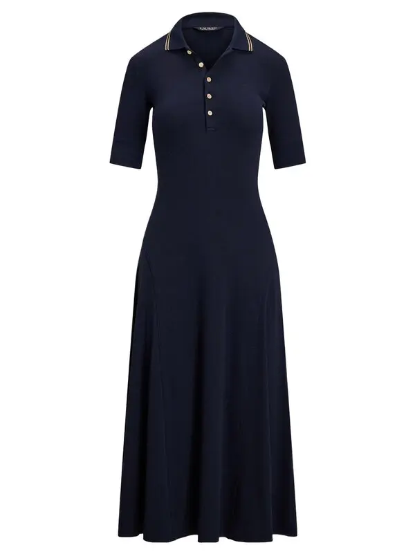 Ralph Lauren Cotton Blend Mid-length A-line Dress With Logo Button Embellishment - Black