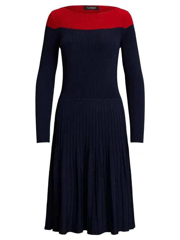 Ralph Lauren Ribbed Knit Pleated Dress - Black