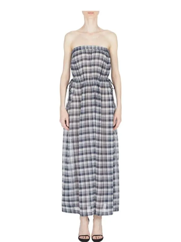 Emporio Armani Plaid Strapless Maxi Dress - Gray