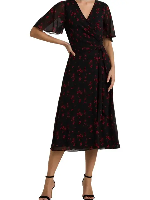 Ralph Lauren Floral Wrap Midi Dress - Black